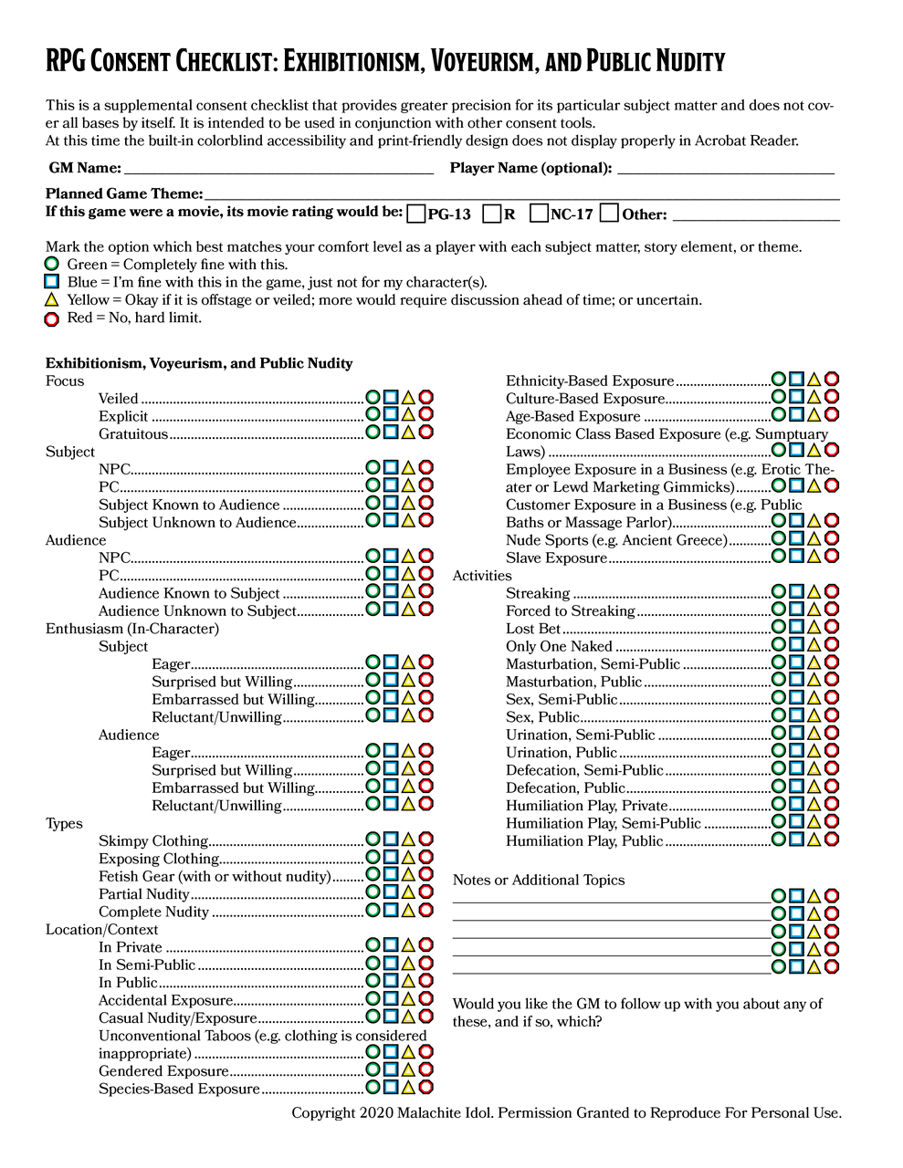 TTRPG Consent Tools - Malachite Idol